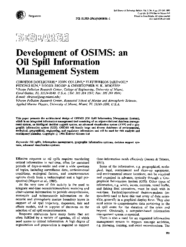 (PDF) Development of OSIMS: an Oil Spill Information Management System