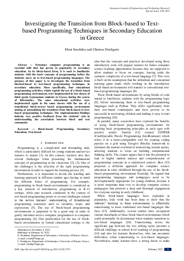 (PDF) Investigating the Transition from Block-based to Text-based ...