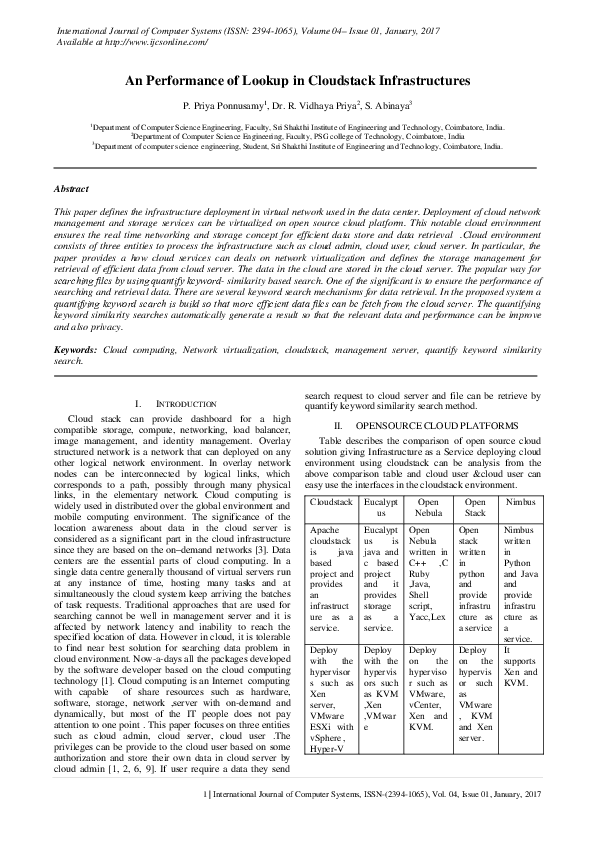 (PDF) An Performance of Lookup in Cloudstack Infrastructures