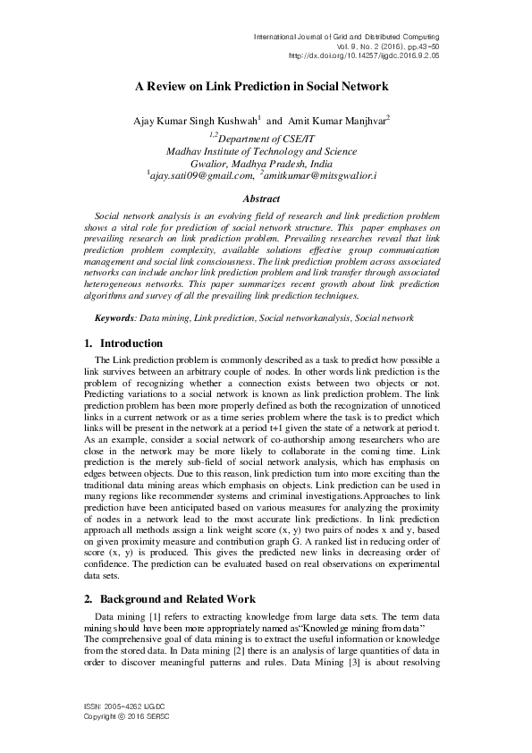 Pdf Link Prediction Techniques In Social Networks
