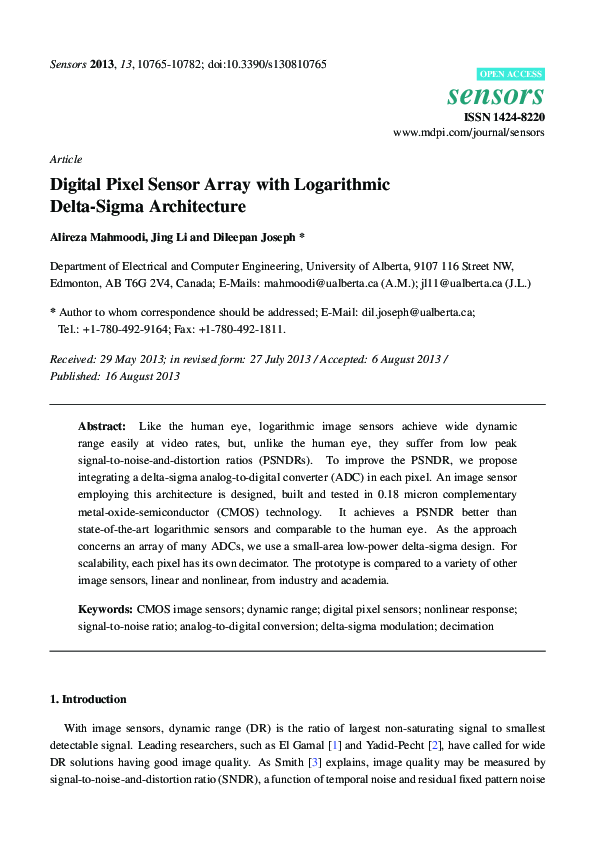 (PDF) Digital Pixel Sensor Array with Logarithmic Delta-Sigma Architecture