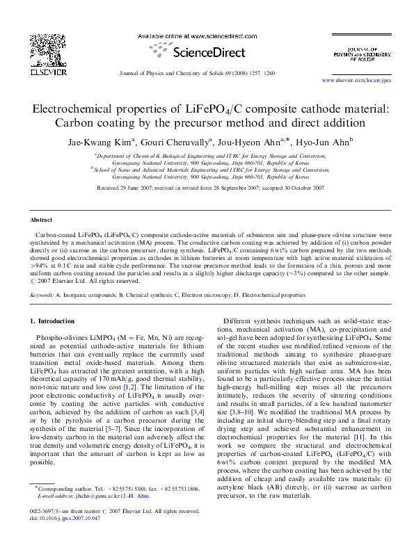 (PDF) Carbon-Coated LiFePO4/C Cathode Synthesis