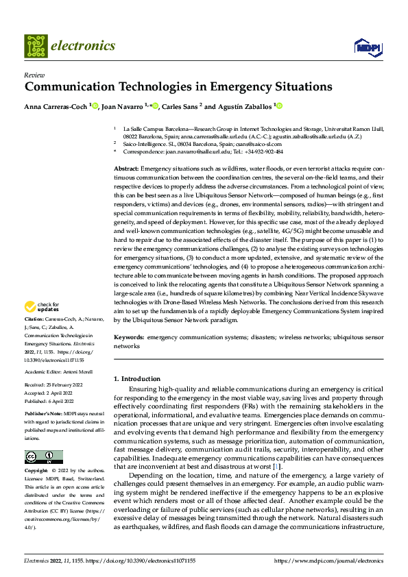 (PDF) Communication Technologies in Emergency Situations | Carles Sans ...