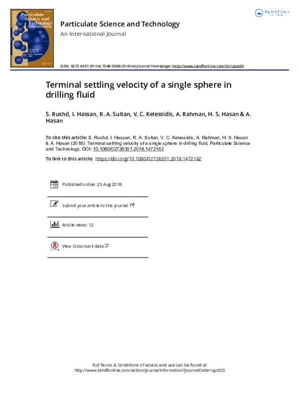 (PDF) Terminal settling velocity of a single sphere in drilling fluid