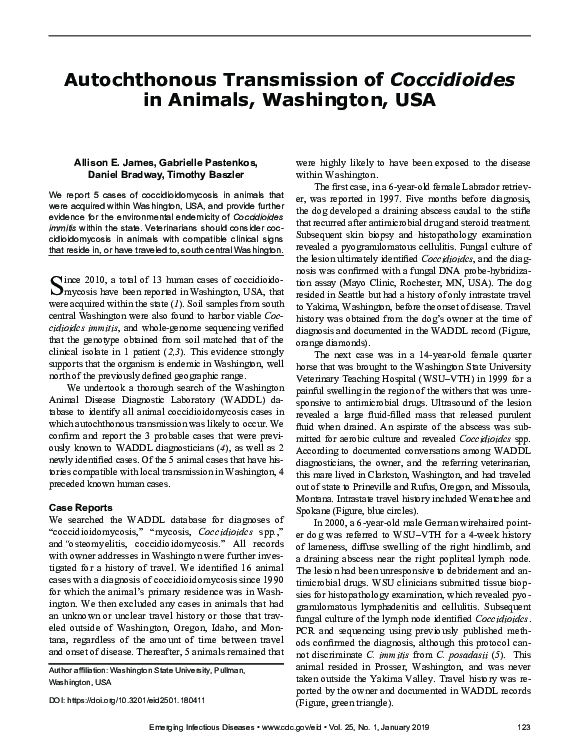 (PDF) Autochthonous Transmission ofCoccidioidesin Animals, Washington, USA