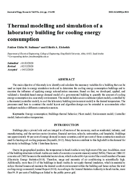 Pdf Thermal Modelling And Simulation Of A Laboratory Building For Cooling Energy Consumption