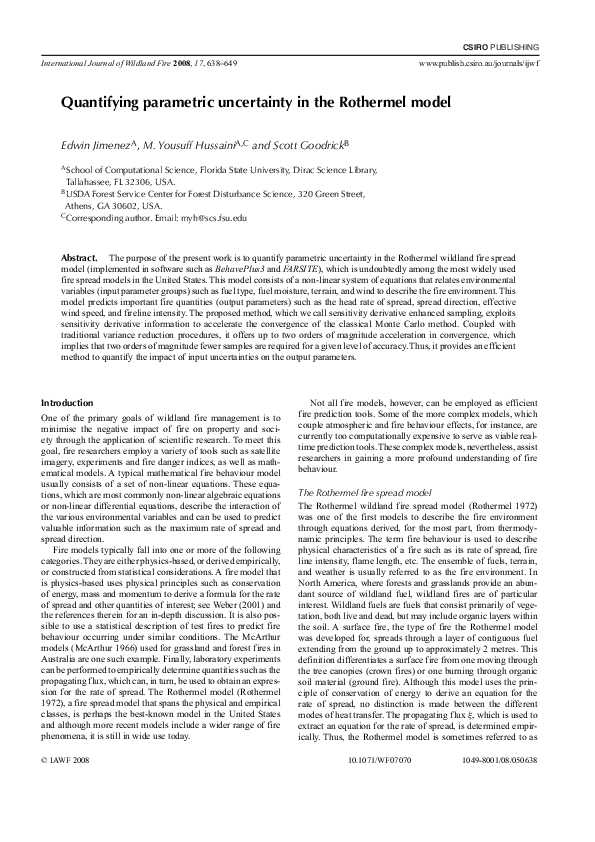 (PDF) Quantifying parametric uncertainty in the Rothermel model