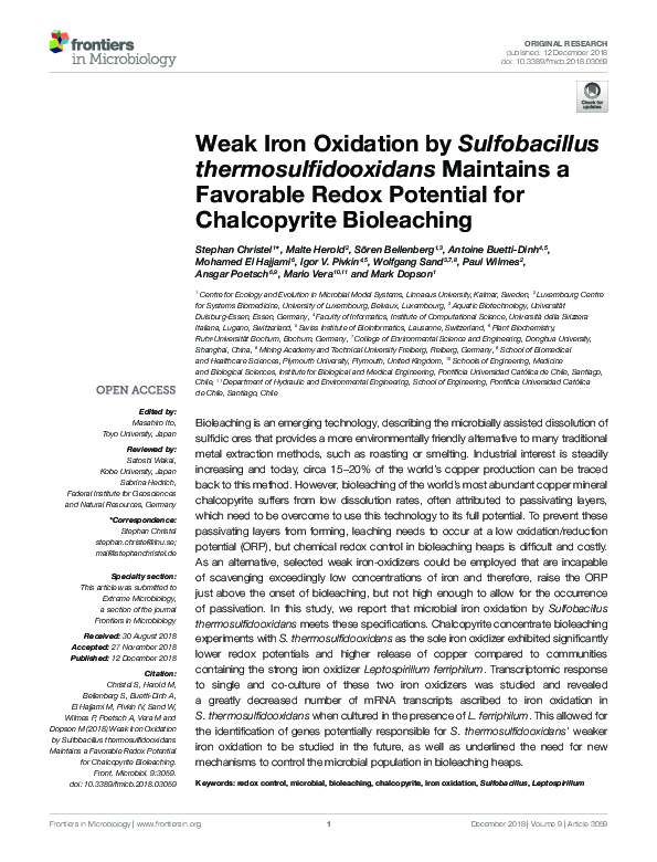 (PDF) Weak Iron Oxidation by Sulfobacillus thermosulfidooxidans ...