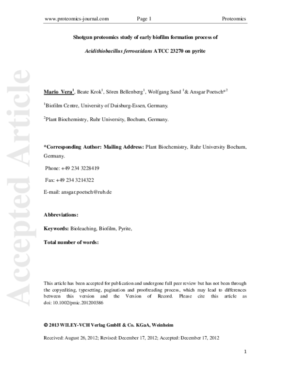 (PDF) Shotgun proteomics study of early biofilm formation process of ...
