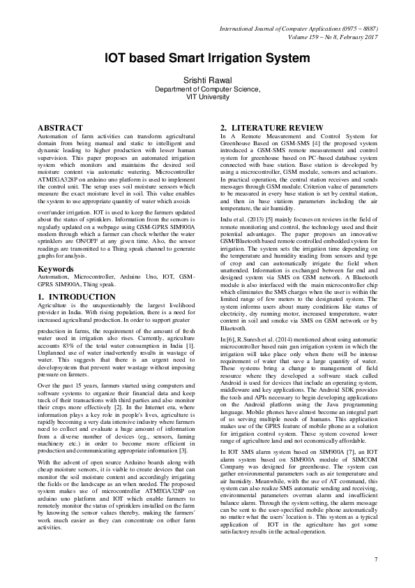(PDF) IOT based Smart Irrigation System | Nandini Mellenavar - Academia.edu