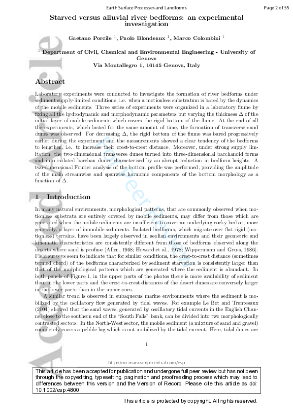 (PDF) Starved versus alluvial river bedforms: an experimental investigation
