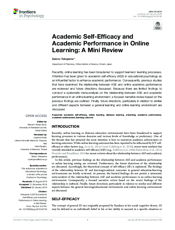(PDF) Academic Self-Efficacy and Academic Performance in Online Learning: A Mini Review