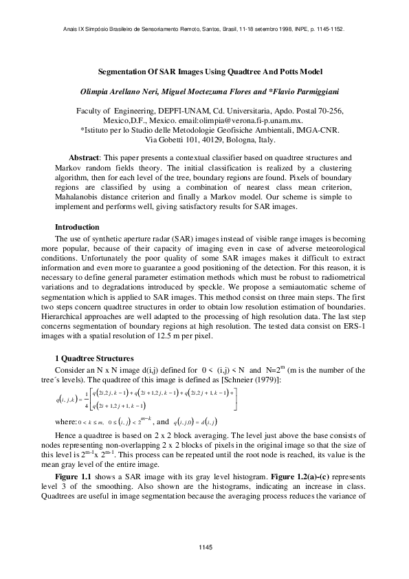 (PDF) Segmentation of SAR Images Using Quadtree and Potts Model