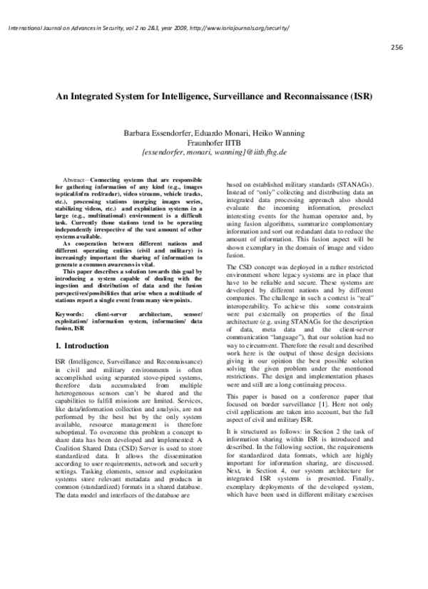 (PDF) An Integrated System for Intelligence , Surveillance and ...