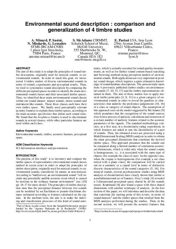 (PDF) Environmental sound description : comparison and generalization ...