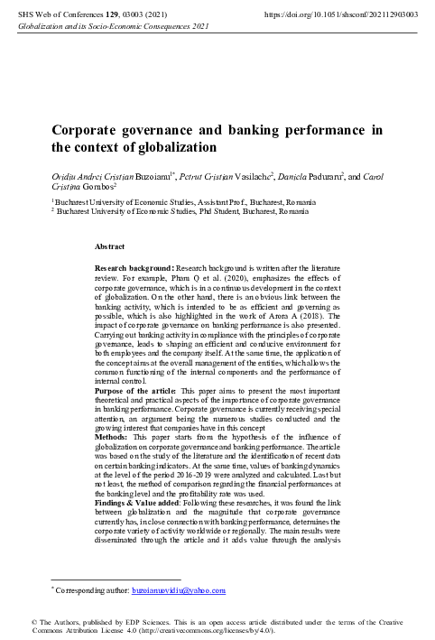 (PDF) Corporate governance and banking performance in the context of globalization