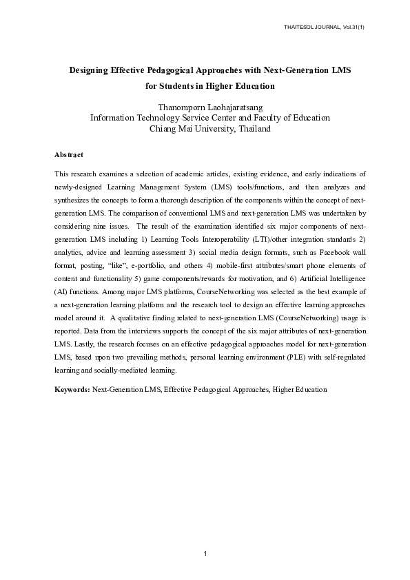 (PDF) Designing Effective Pedagogical Approaches with Next-Generation LMS for Students in Higher ...