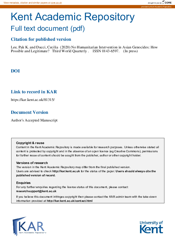(PDF) No humanitarian intervention in Asian genocides: how possible and ...