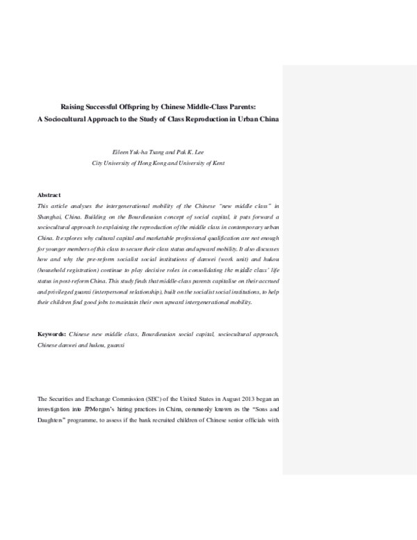 (PDF) Raising Successful Offspring by Chinese Middle-Class Parents