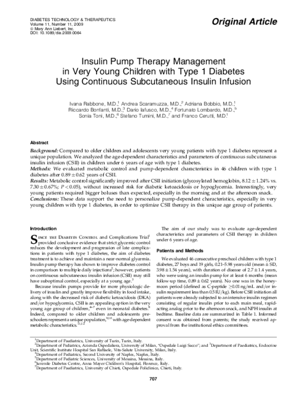 (PDF) Insulin Pump Therapy Management in Very Young Children with Type ...
