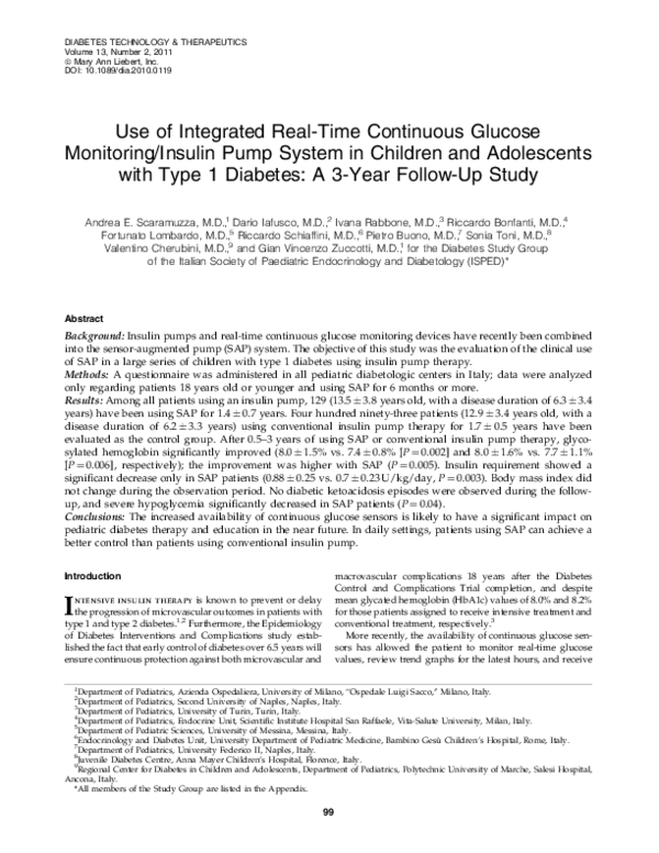 (PDF) Use of Integrated Real-Time Continuous Glucose Monitoring/Insulin Pump System in Children ...