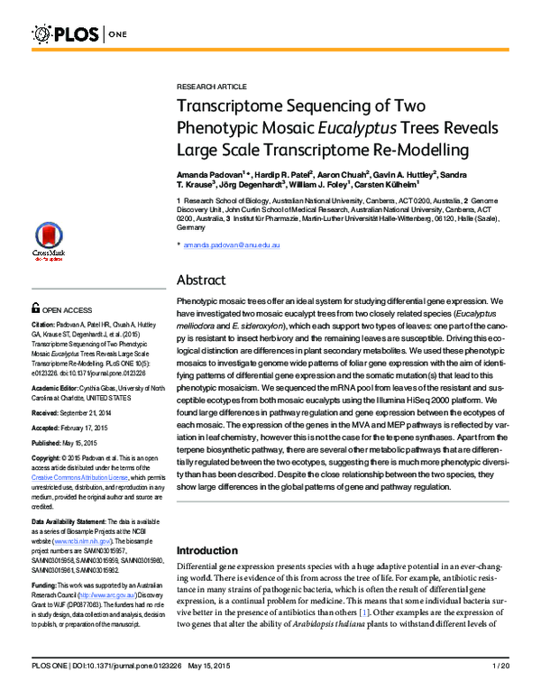 (PDF) Transcriptome Sequencing of Two Phenotypic Mosaic Eucalyptus Trees Reveals Large Scale ...