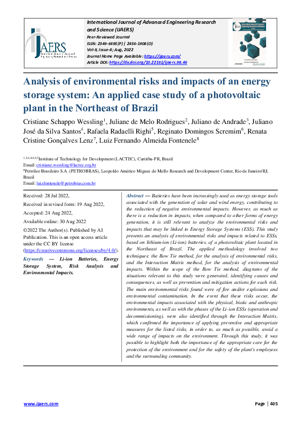 (PDF) Analysis of environmental risks and impacts of an energy storage ...