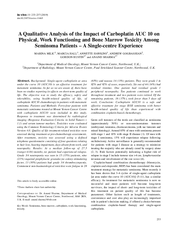 (PDF) A Qualitative Analysis of the Impact of Carboplatin AUC 10 on ...