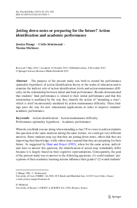 (PDF) Jotting down notes or preparing for the future? Action ...
