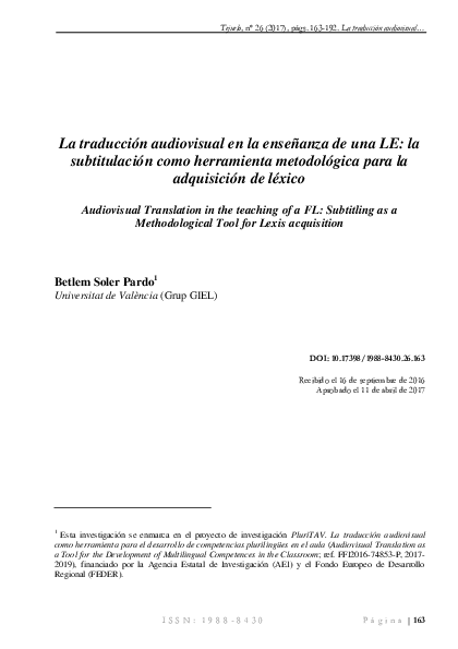 (PDF) La traducción audiovisual en la enseñanza de una LE: la ...