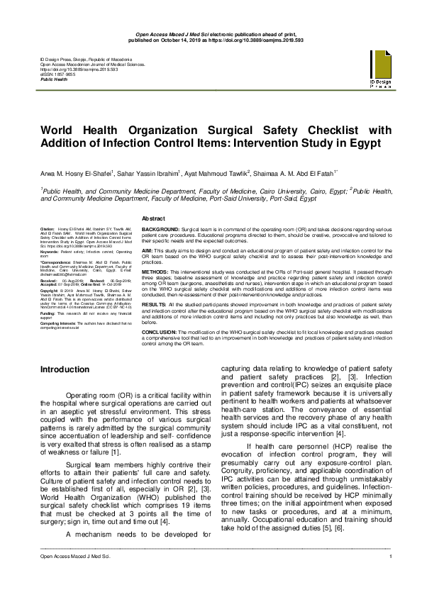 (PDF) World Health Organization Surgical Safety Checklist with Addition ...