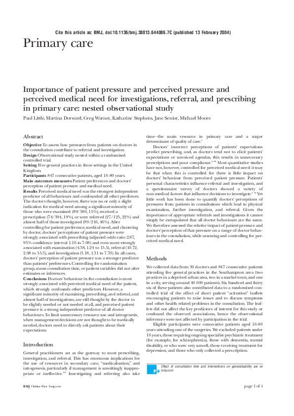(PDF) Importance of patient pressure and perceived pressure and ...