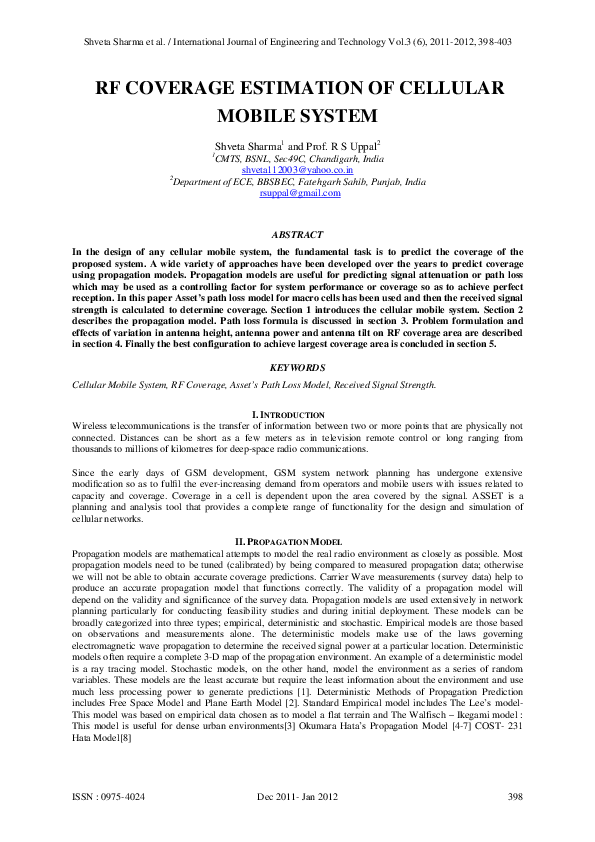(PDF) RF Coverage Estimation of Cellular Mobile System