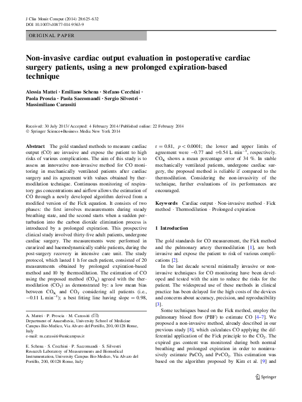 (PDF) Non-invasive cardiac output evaluation in postoperative cardiac surgery patients, using a ...