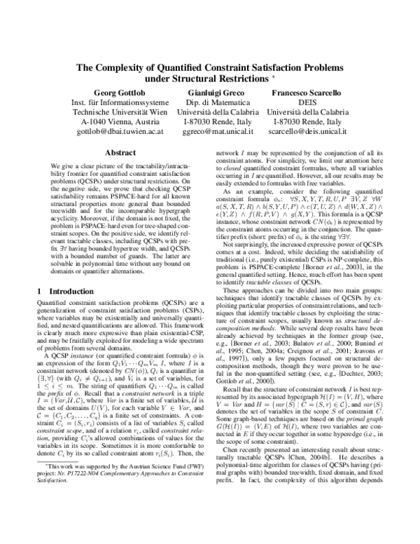 (PDF) The Complexity of Quantified Constraint Satisfaction Problems under Structural Restrictions