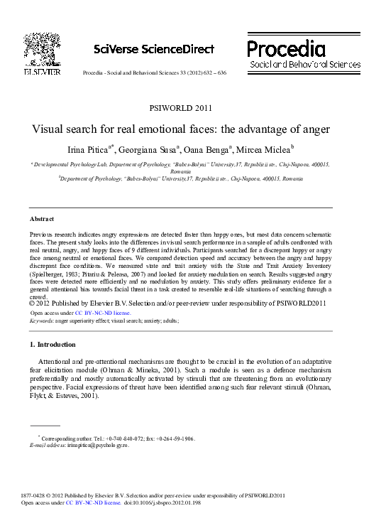 (PDF) Visual search for real emotional faces: the advantage of anger