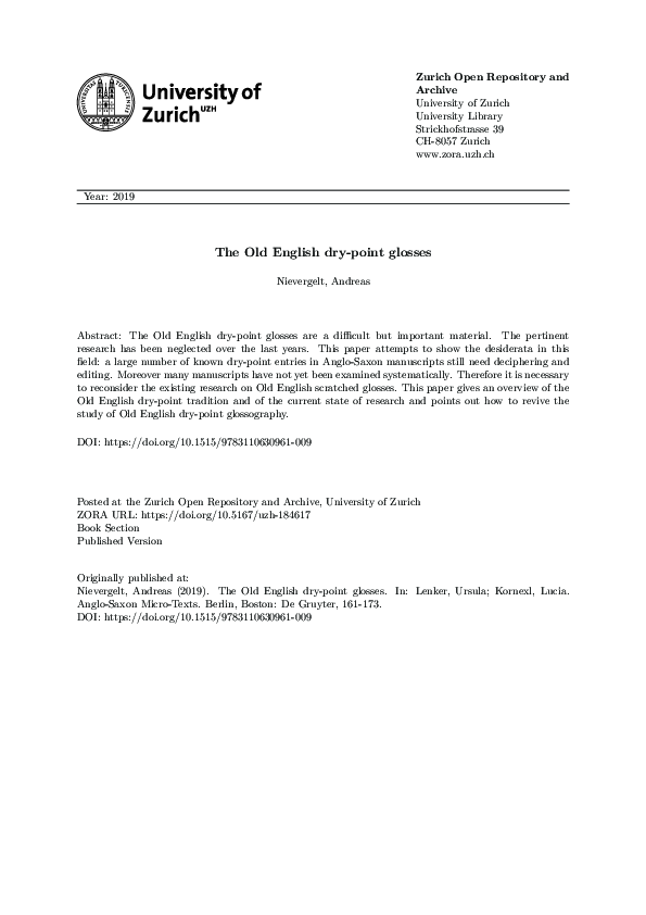 (PDF) The Old English Dry-Point Glosses