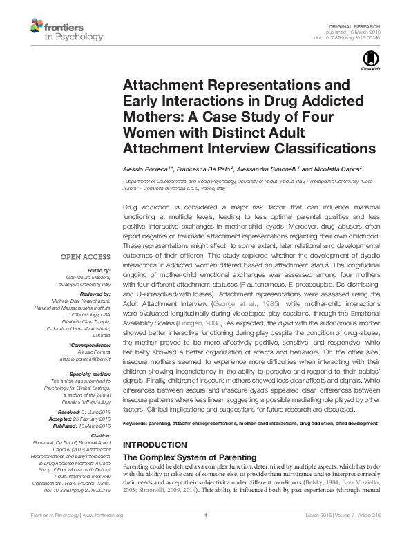 (PDF) Attachment Representations and Early Interactions in Drug ...