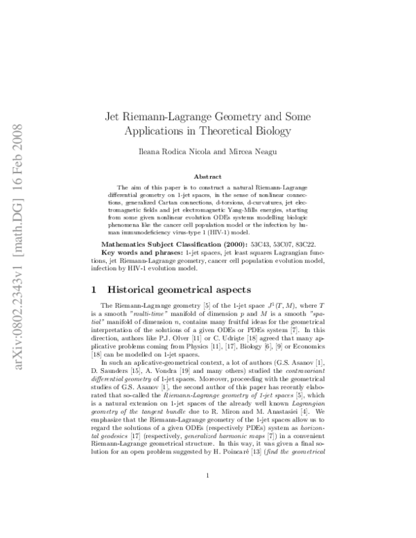 (PDF) Jet Riemann-Lagrange Geometry and Some Applications in ...