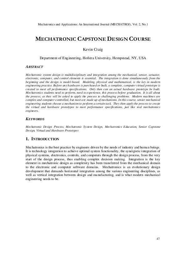 (PDF) Mechatronic Capstone Design Course