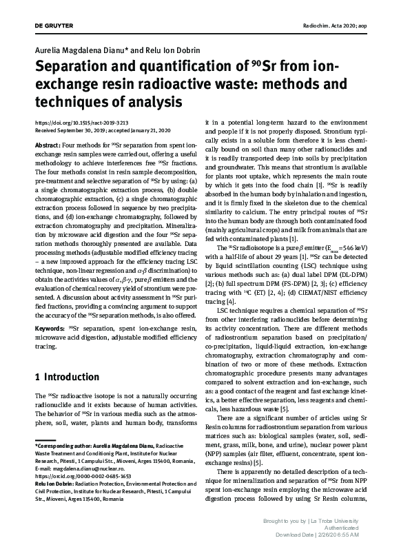 (PDF) Separation and quantification of 90Sr from ion-exchange resin radioactive waste: methods ...