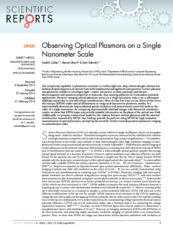 Pdf Observing Optical Plasmons On A Single Nanometer Scale