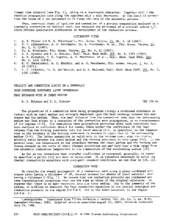 (PDF) Velocity and combustion limits in a thermally thin condensed ...