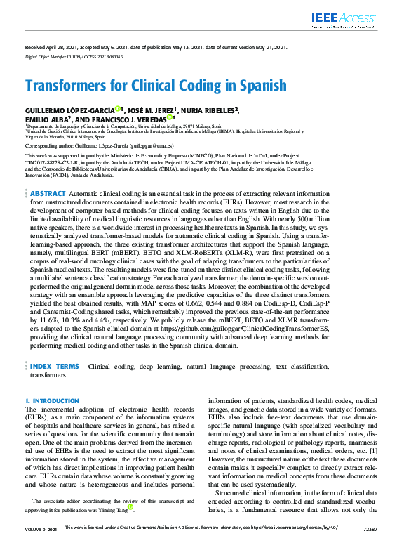 (PDF) Transformers for Clinical Coding in Spanish | Nuria Ribelles ...