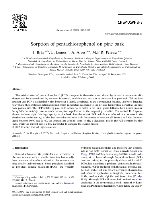 (PDF) Sorption of pentachlorophenol on pine bark