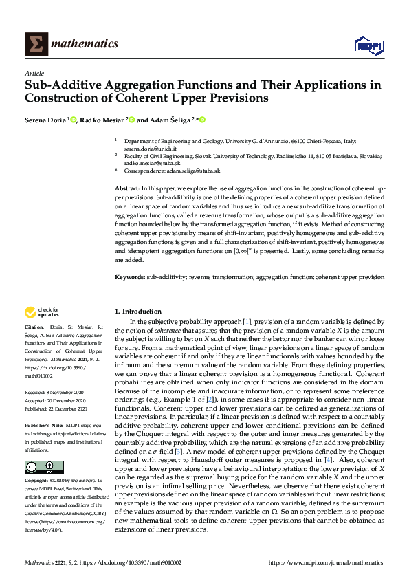 (PDF) Sub-Additive Functions for Coherent Previsions