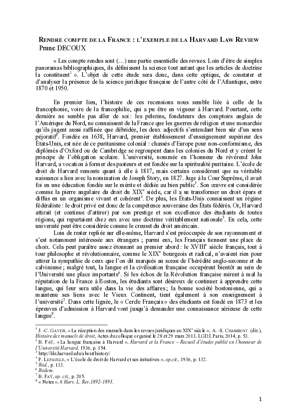 (PDF) Rendre Compte De La France L Exemple De La Harvard Law Review