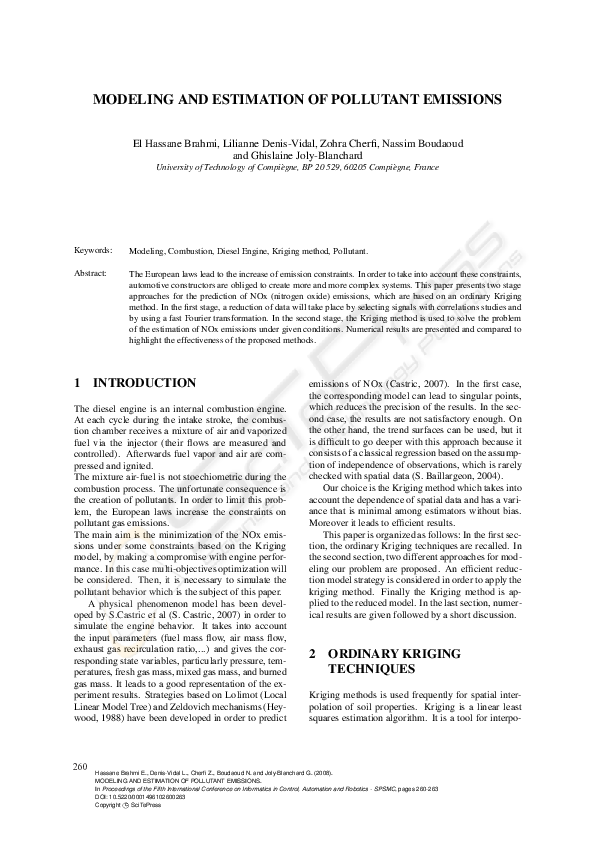 (PDF) Modeling and Estimation of Pollutant Emissions