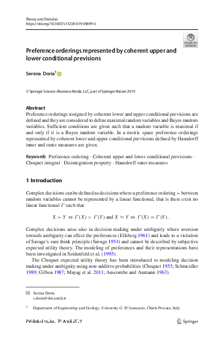 (PDF) Preference orderings represented by coherent upper and lower conditional previsions