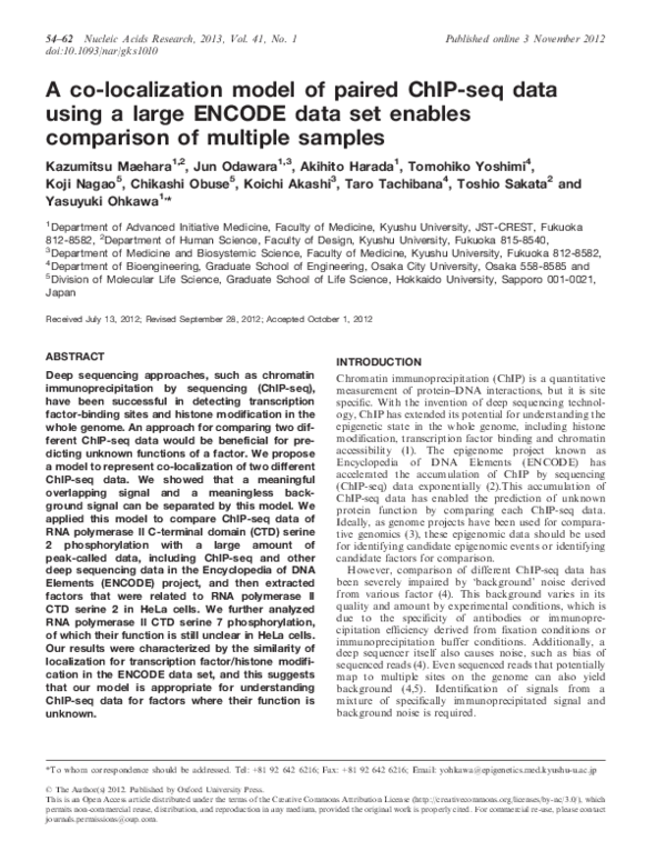 Pdf A Co Localization Model Of Paired Chip Seq Data Using A Large Encode Data Set Enables 8320